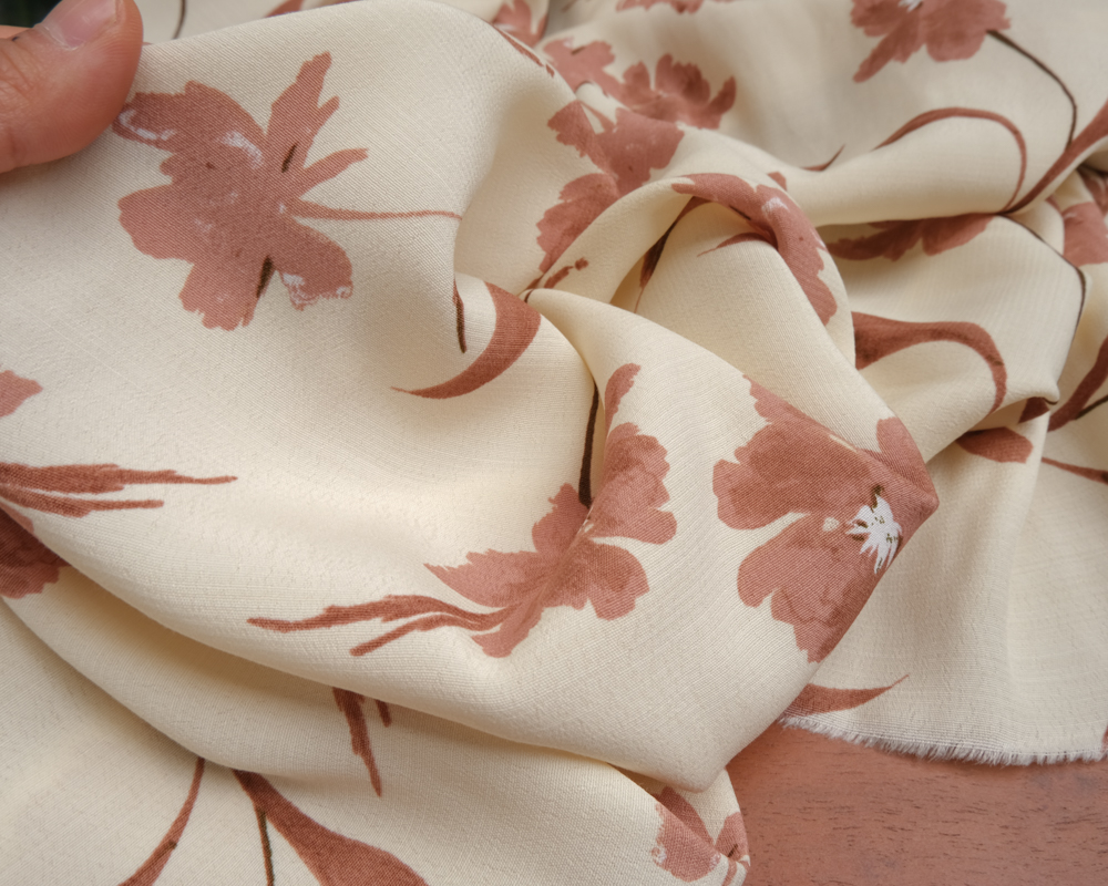 Terracotta Cream Floral - Rayon Crepe | Lyrical Fabrics