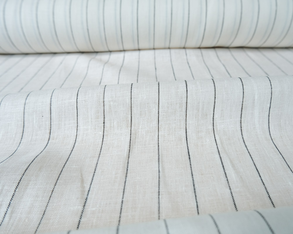 White Wide Pinstripe - Linen | Lyrical Fabrics