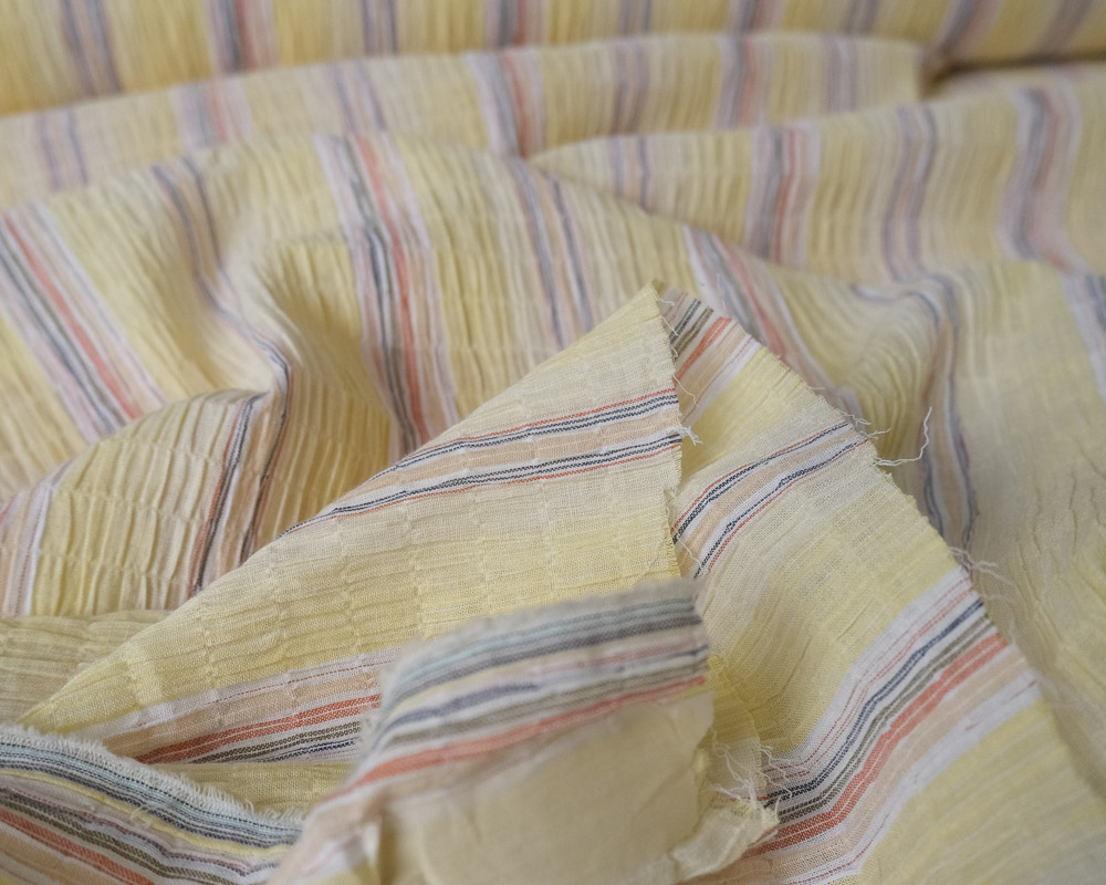 Yellow Multi Stripe - Crinkle Cotton Voile | Lyrical Fabrics