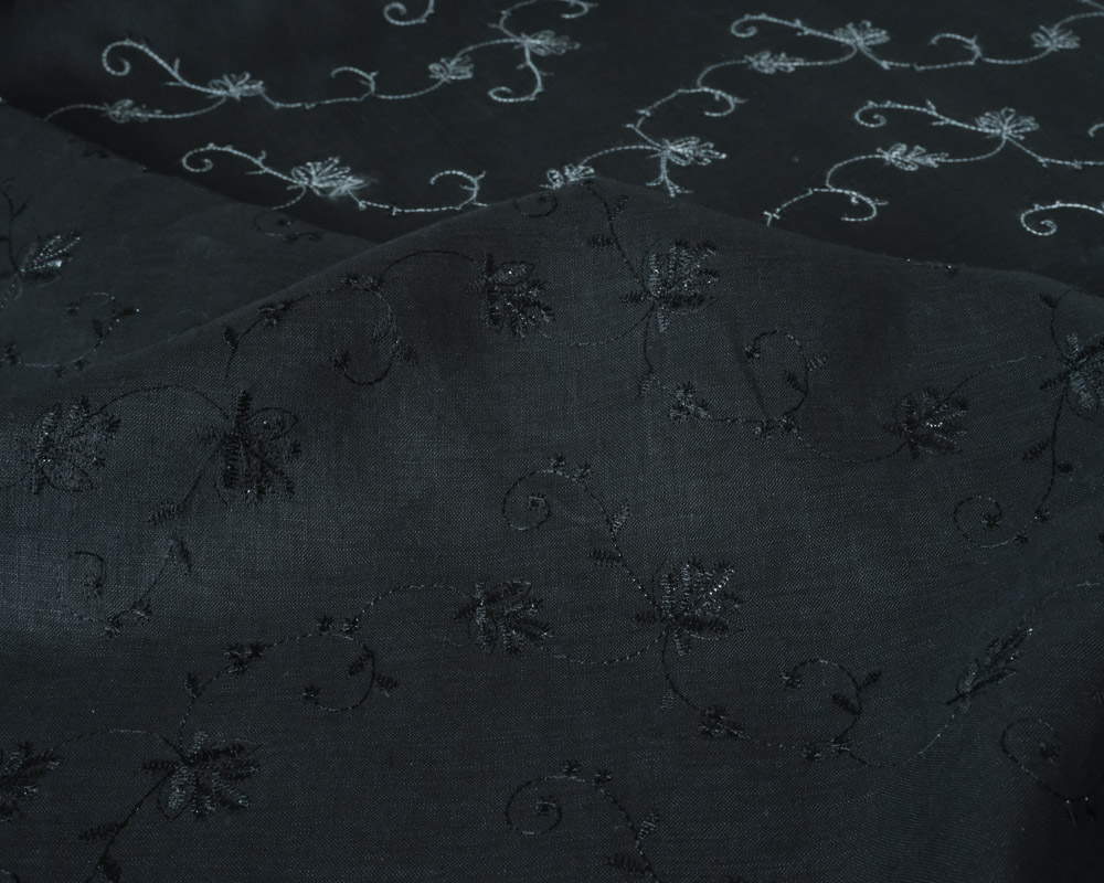 Black Embroidered Floral - Linen | Lyrical Fabrics