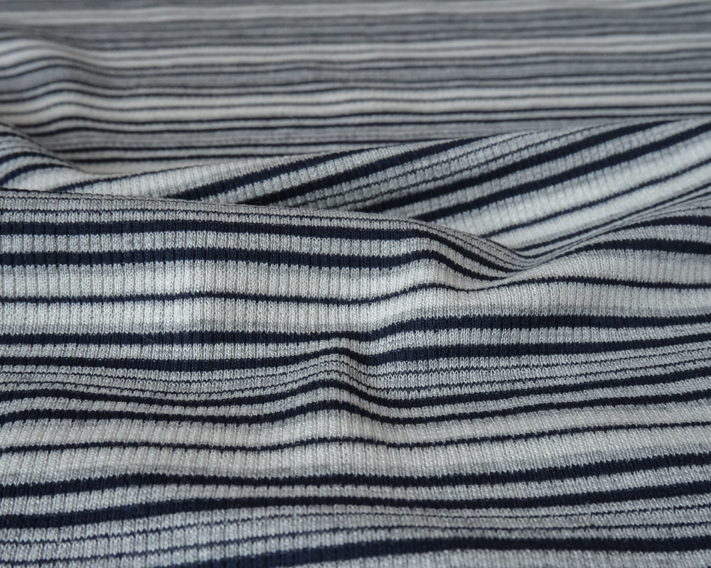 Gray Multi Black Stripe - Rayon Rib | Lyrical Fabrics