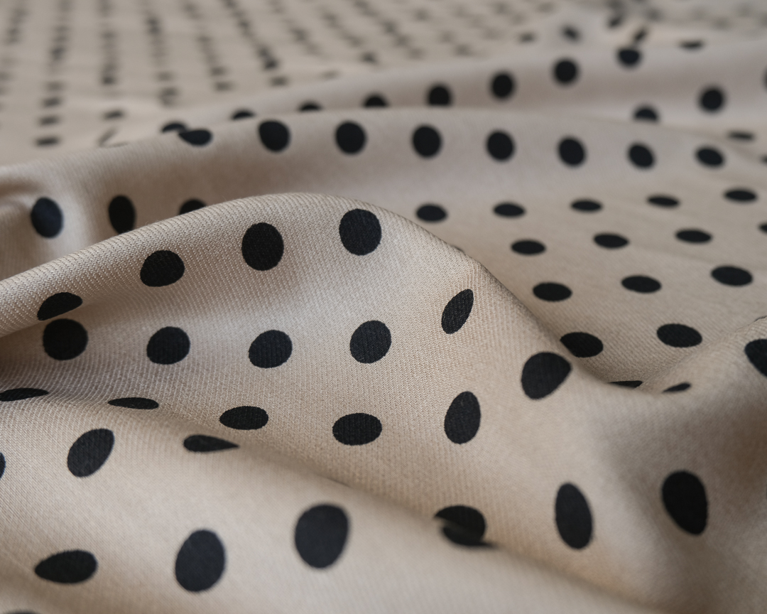 Mocha Polka Dot - Rayon Challis Twill | Lyrical Fabrics